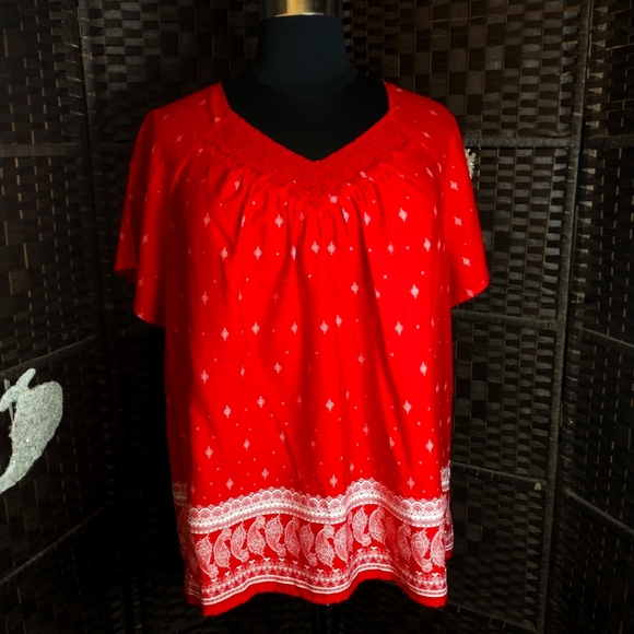 Rebecca Malone Tops Ab 3x Rebecca Malone Plus Red Bandana Print